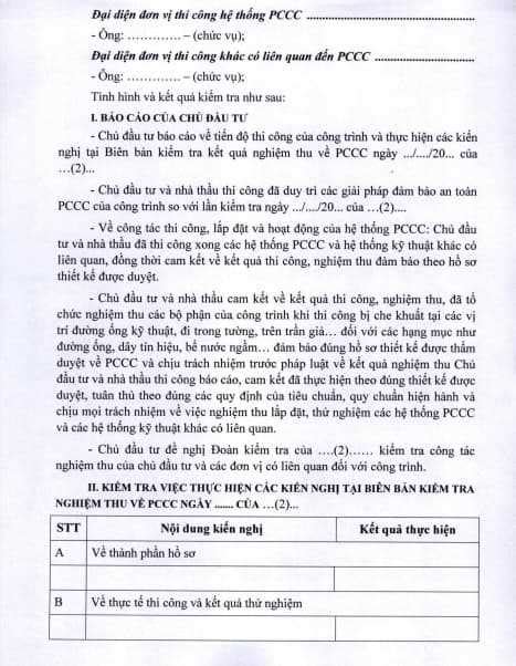 Biên bản kiểm tra kết quả nghiệm thu phòng cháy và chữa cháy được quy