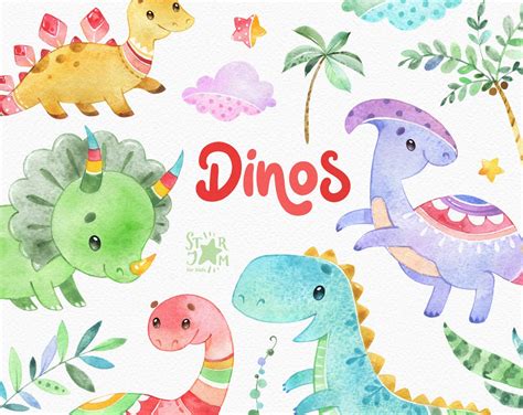 Dinos Clip art de acuarela personajes dinosaurios lindos Etsy España