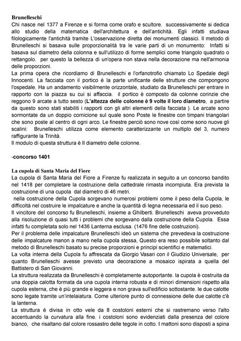 Brunelleschi Riassunto Storia Dellarte Brunelleschi Chi Nasce Nel