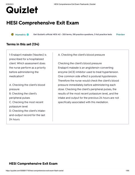 SOLUTION Hes 207hesi Comprehensive Exit Exam Flashcards Quizlet
