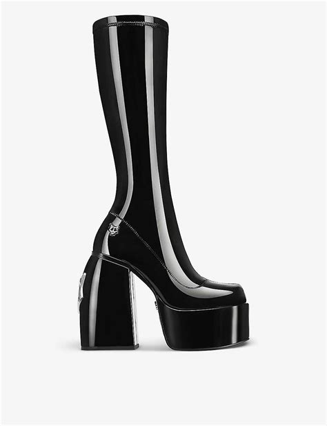 Naked Wolfe Spice Faux Leather Knee Thigh Heeled Boots In Black Lyst Uk