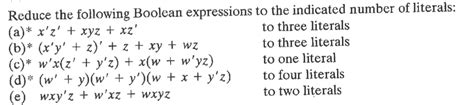 solved reduce the following boolean expressions to the
