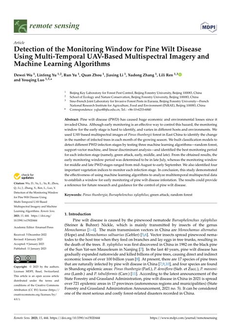 pdf detection of the monitoring window for pine wilt disease using multi temporal uav based