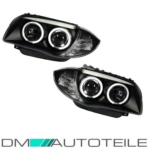Set CCFL LED Angel Eyes Scheinwerfer Schwarz passt für BMW 1er E81 E87