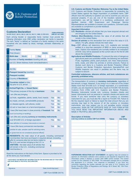 Us Customs Form 6059b Fillable Printable Forms Free Online