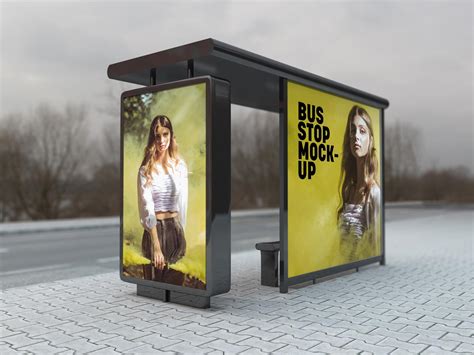 Free Outdoor Advertising Bus Shelter Mockup PSD Designbolts