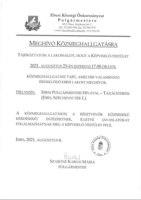 Meghívó Közmeghallgatásra Ebes