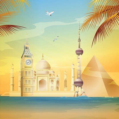 Vector Symbols Of The Seven Wonders Of Ancient World Stock Vector