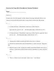 Exercises For Using MLA Parenthetical Citations Worksheet Docx
