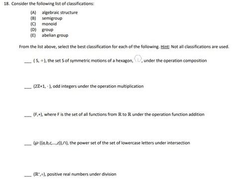solved 18 consider the following list of classifications