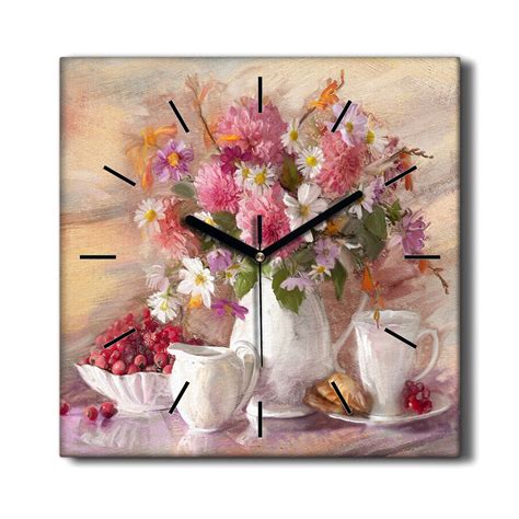 Zegar ścienny na płótnie Kwiaty filiżanki 30x30 cm Coloray Coloray