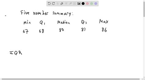solved the five number summary for a set of data is given below min q1 median q3 max 67 68 80