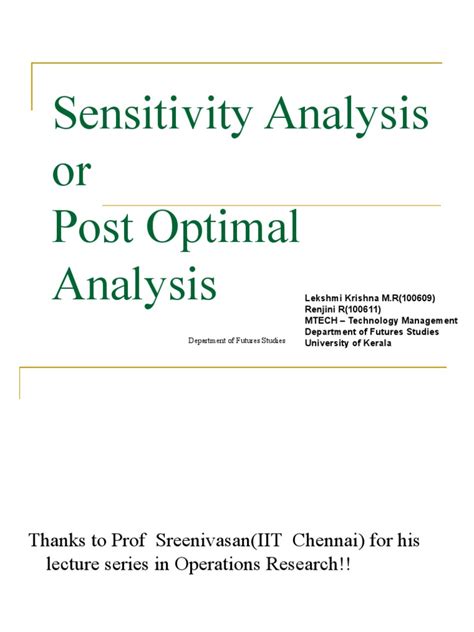 sensitivity analysis or post optimal analysis pdf mathematical optimization sensitivity