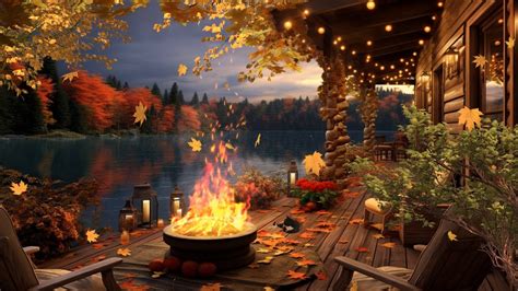 Autumn Ambience By The LakeCozy Porch With Rain Sounds Fall Leaves