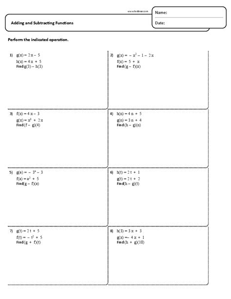 adding and subtracting functions worksheets
