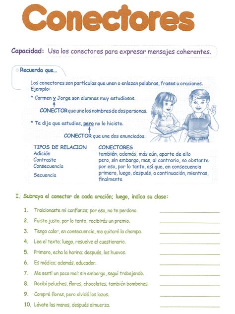 Conectores para niños 4 Grado Primaria Razonamiento Verbal