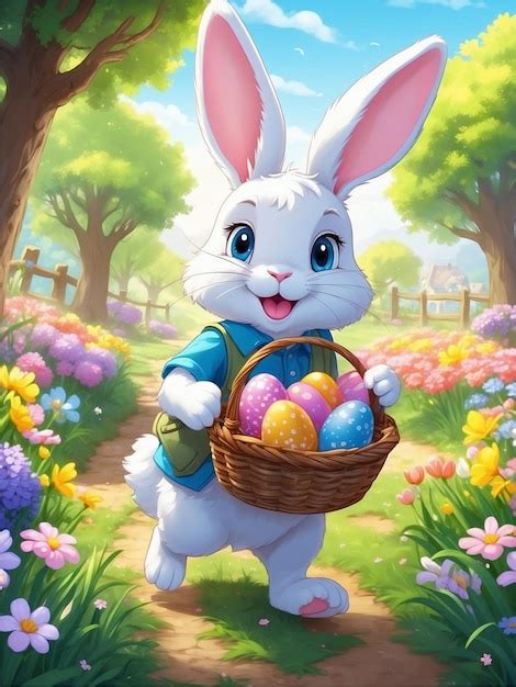 Una Portada Encantadora Con Un Conejo Conejo Llevando Una Canasta Llena