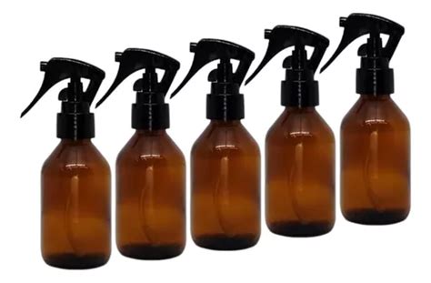 5 Frascos Vidro Âmbar 100ml Válvula Gatilho Spray Borrifador