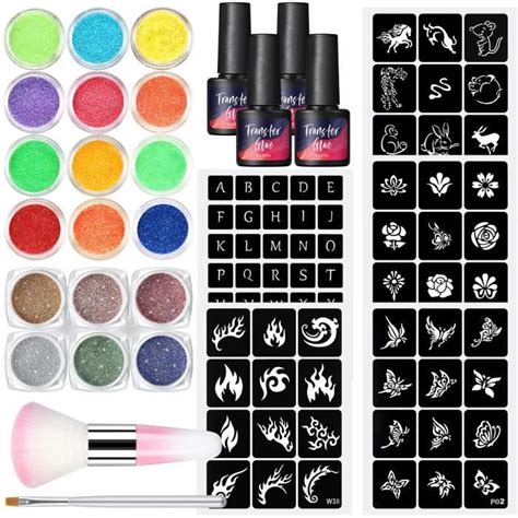 Kit Tatouage Paillettes 18 Couleurs Tatouages Temporaires Maquillage