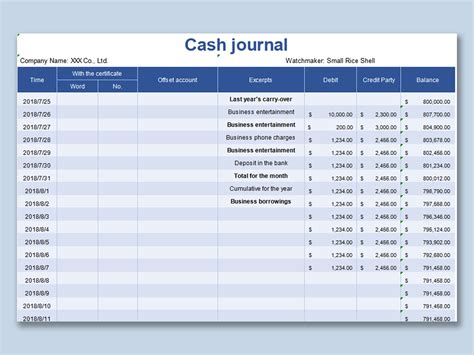 EXCEL Of Simple Cash Journal Budget Xlsx WPS Free Templates