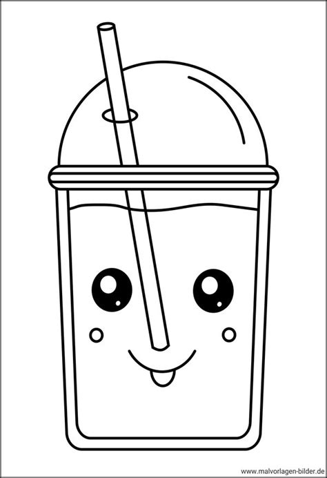 Kawaii Ausmalbild Shake Becher Mit Strohhalm
