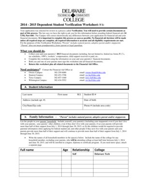 Fillable Online Dtcc 2014 2015 Dependent Student Verification