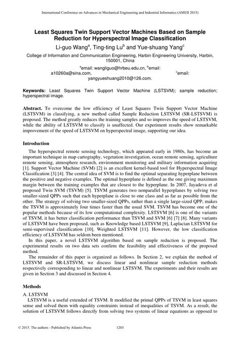 pdf least squares twin support vector machines based on sample reduction for hyperspectral