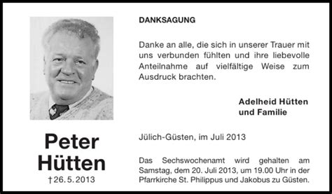 Traueranzeigen von Peter Hütten Aachen gedenkt