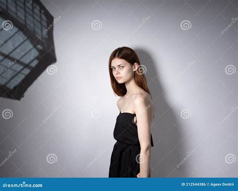 Pretty Woman Naked Shoulders Model Luxury Glamor Portrait Stock Photo