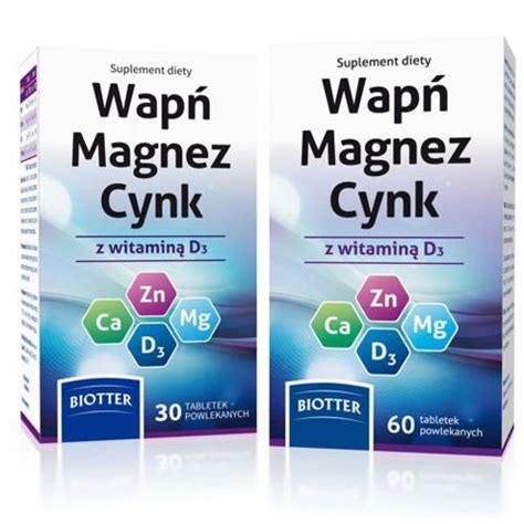 WAPŃ MAGNEZ CYNK z witaminą D3 x 60 tabletek 30 tabletek Gratis