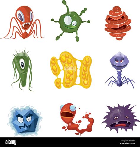 Bacteria Virus Germs Cartoon Vector Characters Flu And Aids Microbes