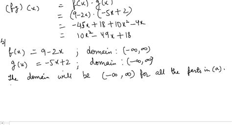 solved for each pair of functions a find f g x f g x and f g x b give the domains