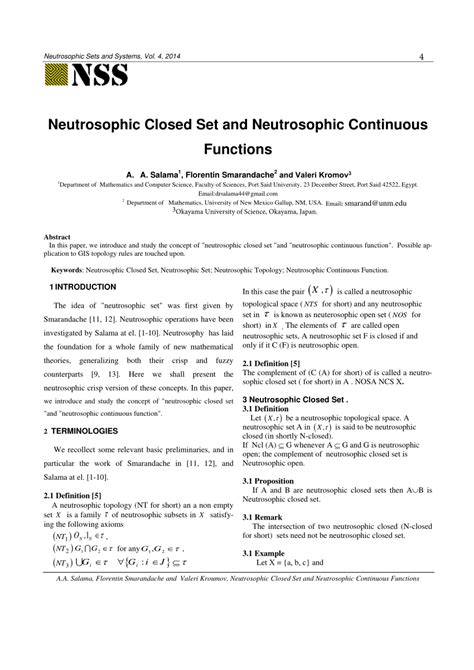 pdf neutrosophic closed set and neutrosophic continuous functions