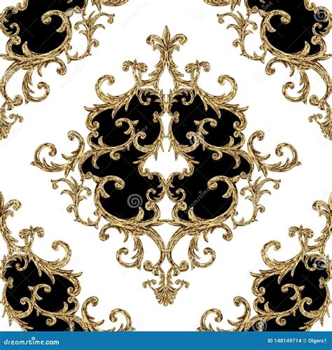 Baroque Golden Elements Ornamental Seamless Pattern Watercolor Hand