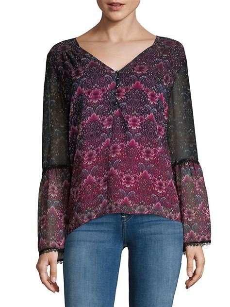 NANETTE Nanette Lepore Lace Trimmed Floral Blouse