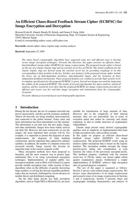 pdf an efficient chaos based feedback stream cipher ecbfsc for image encryption and decryption