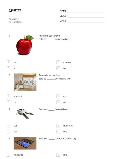50 Posesivos Plurales Hojas De Trabajo Para Grado 1 En Quizizz