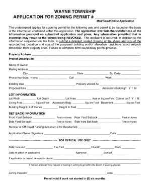Fillable Online WAYNE TOWNSHIP APPLICATION FOR ZONING PERMIT Fax Email