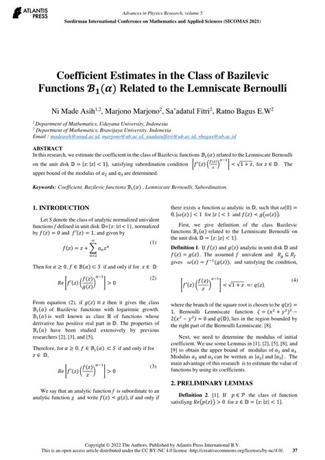 pdf coefficient estimates in the class of bazilevic functions ℬ 1 α related to the