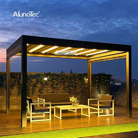 AlunoTec Modern Sunshade Electric Control Gazebo Adjustable Louvered