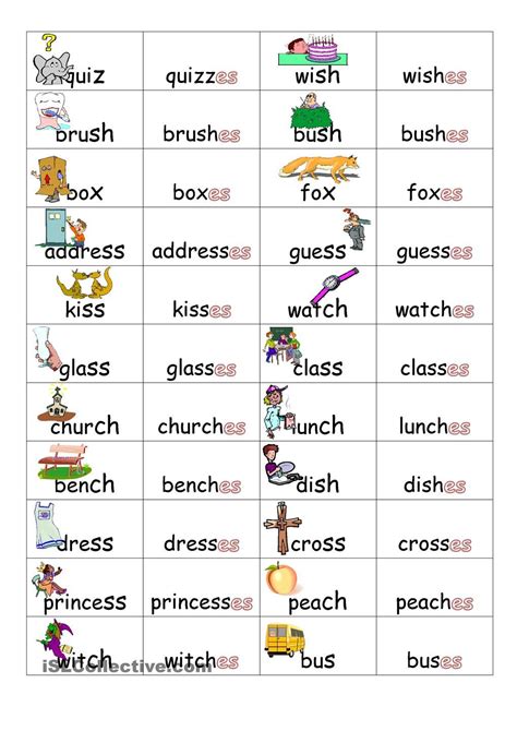 Plural Nouns Ending In S Sh Ch X Worksheets