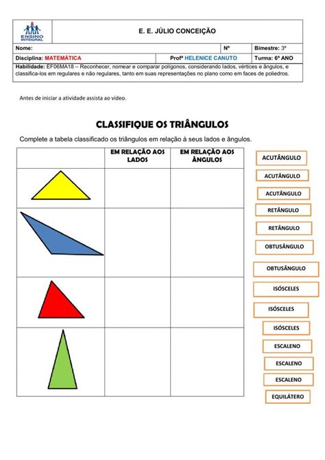 Classifica O De Tri Ngulos Worksheet Workbook School Subjects