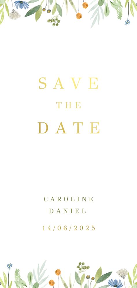 Florale Goldfolien Save the date Karte mit Blättern