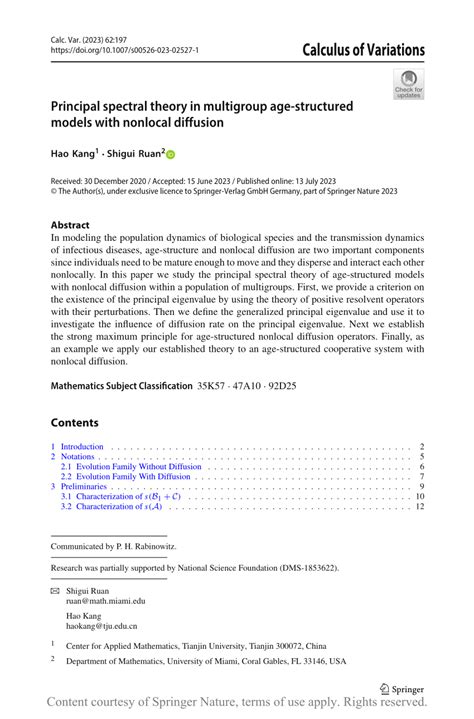 principal spectral theory in multigroup age structured models with nonlocal diffusion request pdf