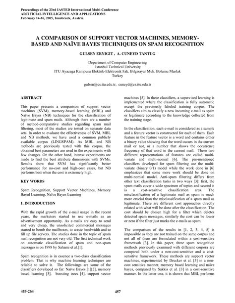 pdf a comparison of support vector machines memory based and naïve bayes techniques on spam