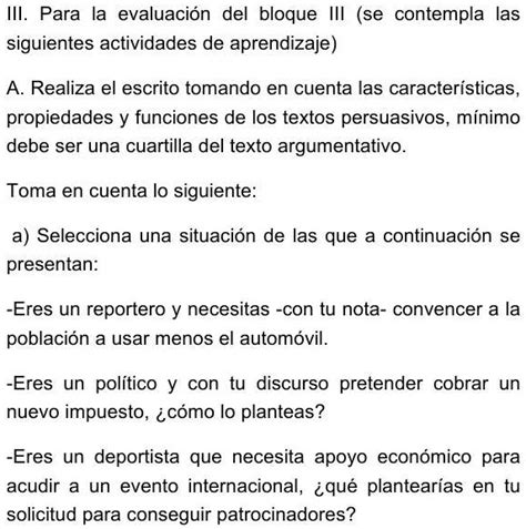 SOLVED ayudaaaaaaa III Para la evaluación del bloque III