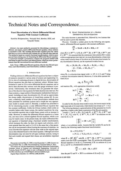 pdf exact discretization of a matrix differential riccati equation with constant coefficients