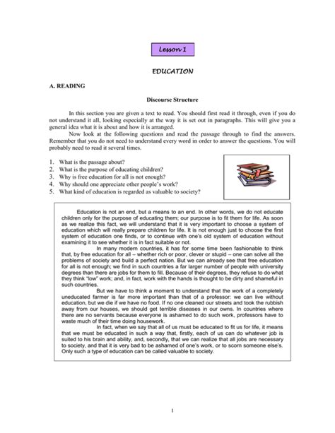a reading discourse structure lesson 1