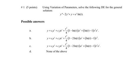 solved 1 5 points using variation of parameters solve