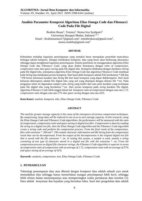 pdf analisis parameter kompresi algoritma elias omega code dan dokumen tips